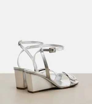 ROGER VIVIER Belle Vivier Metallic Leather Sandals - Silver