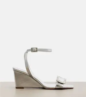 ROGER VIVIER Belle Vivier Metallic Leather Sandals - Silver