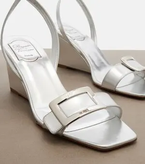 ROGER VIVIER Belle Vivier Metallic Leather Sandals - Silver