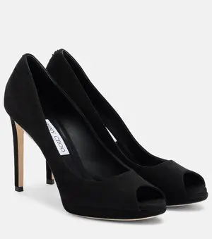 JIMMY CHOO Suede Peep-toe Pumps - Black
