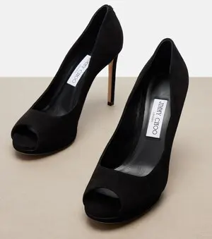 JIMMY CHOO Suede Peep-toe Pumps