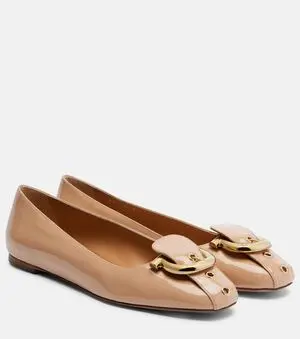FERRAGAMO Oxide Patent Leather Ballet Flats - Beige