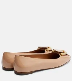 FERRAGAMO Oxide Patent Leather Ballet Flats - Beige