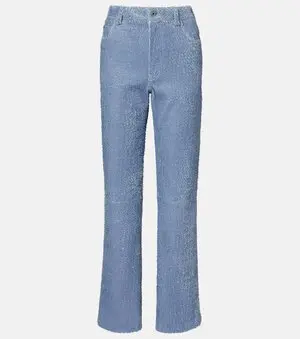 Loewe Trompe L'oeil Leather Straight Leg Pants - Blue