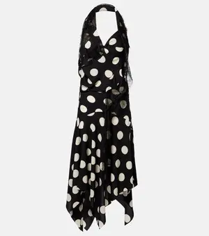 Junya Watanabe Lace-trimmed Polka-dot Midi Dress - Black