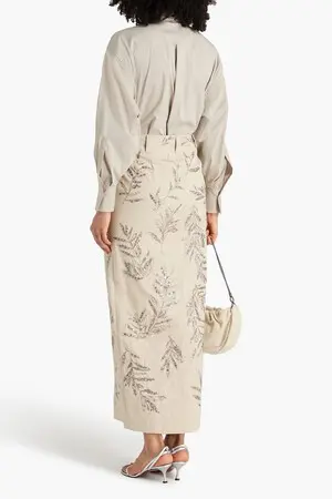 Brunello Cucinelli Embellished Cotton-blend Poplin Shirt - Beige