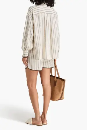 Brunello Cucinelli Bead-embellished Striped Twill Shirt