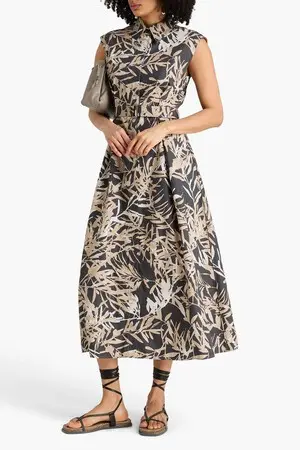 Brunello Cucinelli Belted Printed Cotton-poplin Midi Shirt Dress