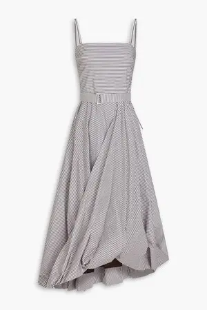 Brunello Cucinelli Draped Striped Cotton Midi Dress