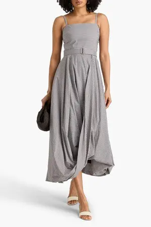 Brunello Cucinelli Draped Striped Cotton Midi Dress