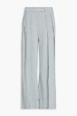 Brunello Cucinelli Metallic Linen-blend Wide-leg Pants - Light Gray