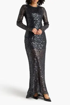 Brunello Cucinelli Sequin-embellished Crocheted Linen-blend Gown