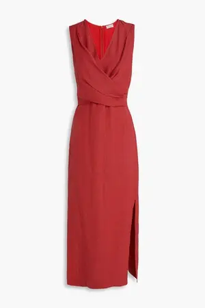Brunello Cucinelli Wrap-effect Twill Midi Dress
