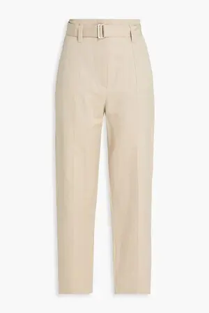 Brunello Cucinelli Belted Cotton And Linen-Blend Tapered Pants - Beige