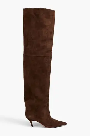Amina Muaddi Fiona Suede Thigh High Boots
