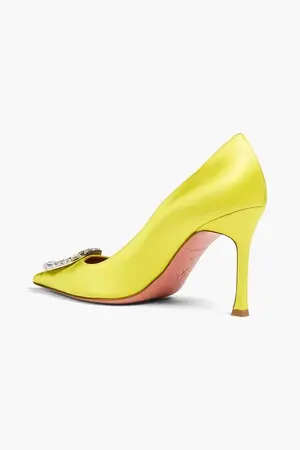 Amina Muaddi Camelia Crystal-embellished Satin Pumps - Yellow