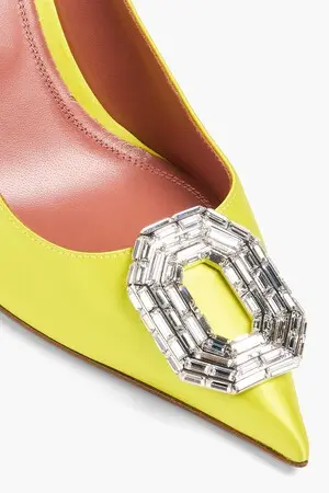 Amina Muaddi Camelia Crystal-embellished Satin Pumps - Yellow