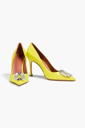 Amina Muaddi Camelia" Crystal Embellished Satin Pumps - Yellow