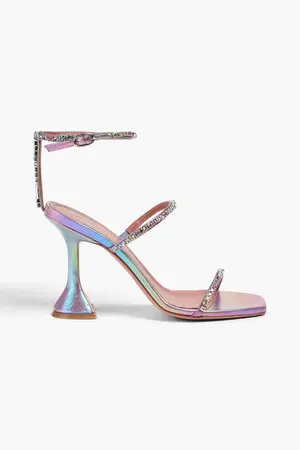Amina Muaddi Gilda Crystal-embellished Iridescent Leather Sandals - Violet