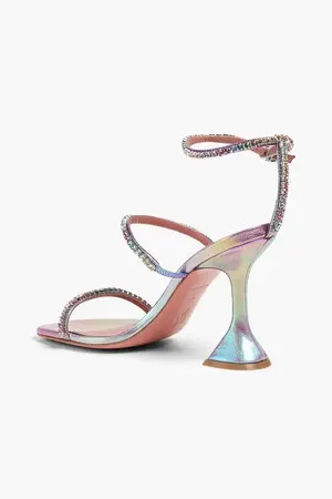 Amina Muaddi Gilda Crystal-embellished Iridescent Leather Sandals - Violet
