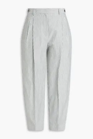 Brunello Cucinelli Striped Cotton And Linen-blend Tapered Pants