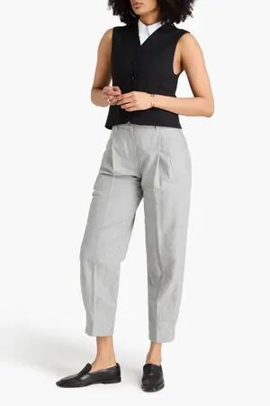 Brunello Cucinelli Striped Cotton And Linen-blend Tapered Pants