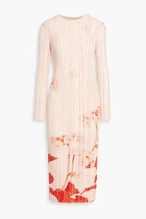 Erdem Floral-Print Plissé-Satin Midi Dress - Blush