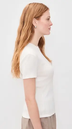 Vince Ribbed Crewneck Top - Bone