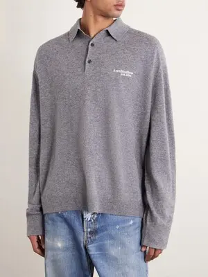 Acne Studios Oversized Logo-embroidered Wool And Yak-blend Polo Sweater - Gray