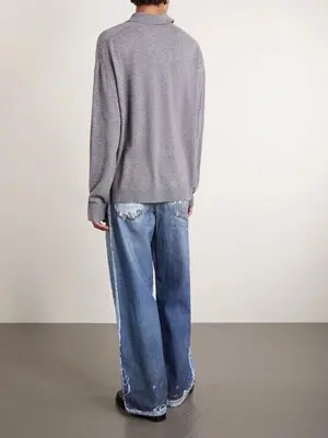 Acne Studios Oversized Logo-embroidered Wool And Yak-blend Polo Sweater - Gray