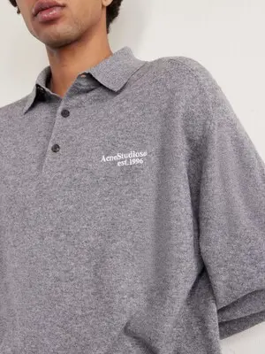 Acne Studios Oversized Logo-embroidered Wool And Yak-blend Polo Sweater - Gray