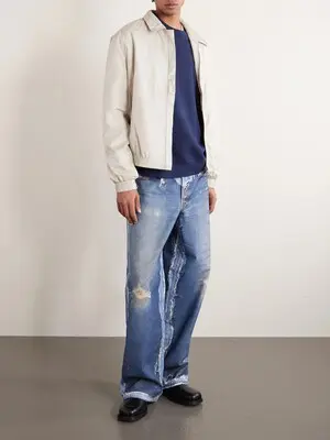 Acne Studios Oversized Distressed Logo Print Cotton Blend Jersey Sweatshirt - Blue
