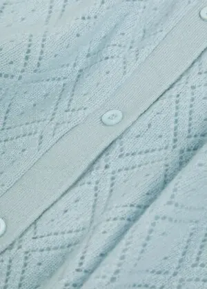 FRAME Pointelle Cashmere Puff Sleeve Cardigan - Light Blue