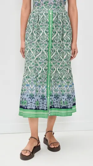 Xirena Taryn Floral Print Midi Skirt - Blue Mint