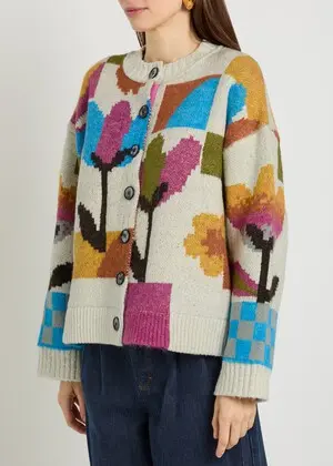 Free People Floral Intarsia Cotton-blend Cardigan - Multicoloured
