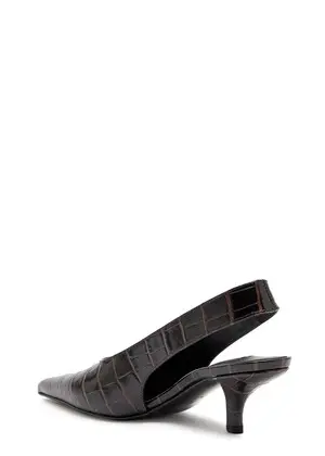 TOTEME Croco Embossed Leather Slingback Pumps - Brown