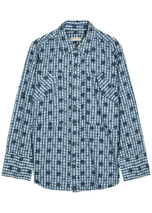 Free People Checked Cotton Shirt - Navy