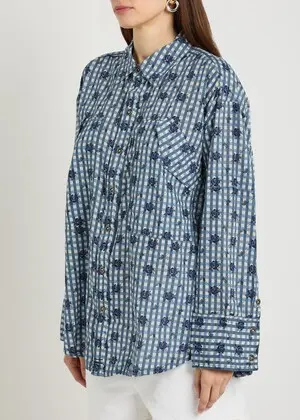 Free People Checked Cotton Shirt - Navy