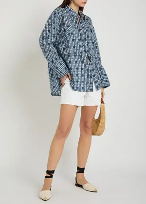 Free People Checked Cotton Shirt - Navy