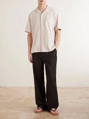 Fedeli Camp-collar Cotton-terry Shirt - Neutrals