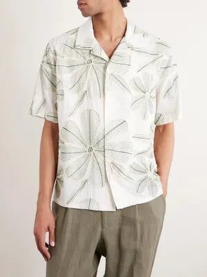 CORRIDOR Camp-collar Floral-appliquéd Poplin Shirt - Green