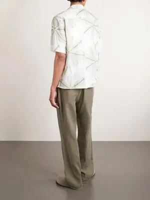CORRIDOR Camp-collar Floral-appliquéd Poplin Shirt - Green