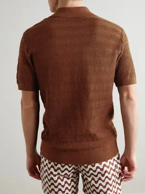 Frescobol Carioca Vidal Open-knit Cotton Polo Shirt - Brown