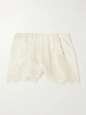DÔEN Iona Lace-trimmed Silk-satin Shorts - Neutrals