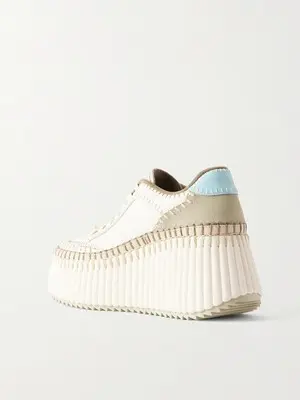 Chloé Nama Patchwork Leather Platform Sneakers - White