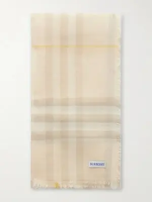 Burberry Frayed Checked Wool Scarf - Neutrals