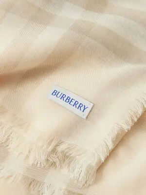 Burberry Frayed Checked Wool Scarf - Neutrals