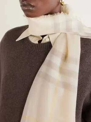 Burberry Frayed Checked Wool Scarf - Neutrals