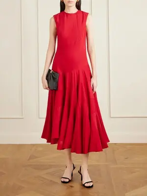 Tory Burch Asymmetric Paneled Cotton And Silk-blend Midi Dress - Red