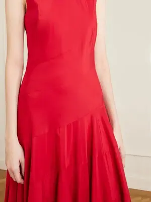 Tory Burch Asymmetric Paneled Cotton And Silk-blend Midi Dress - Red